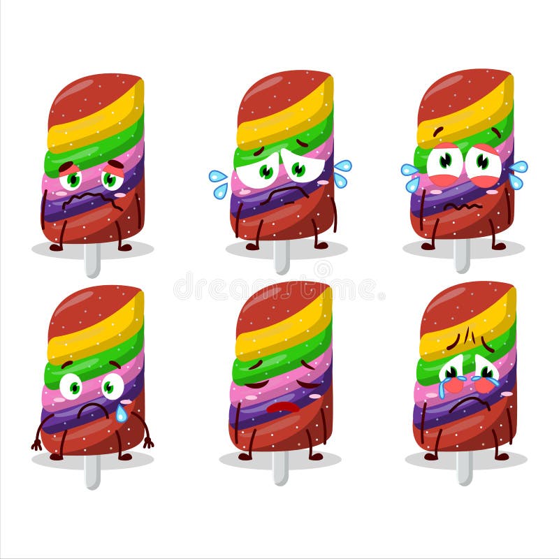 Gummy Candy Rainbow Cartoon Character with Sad Expression Stock Vector ...