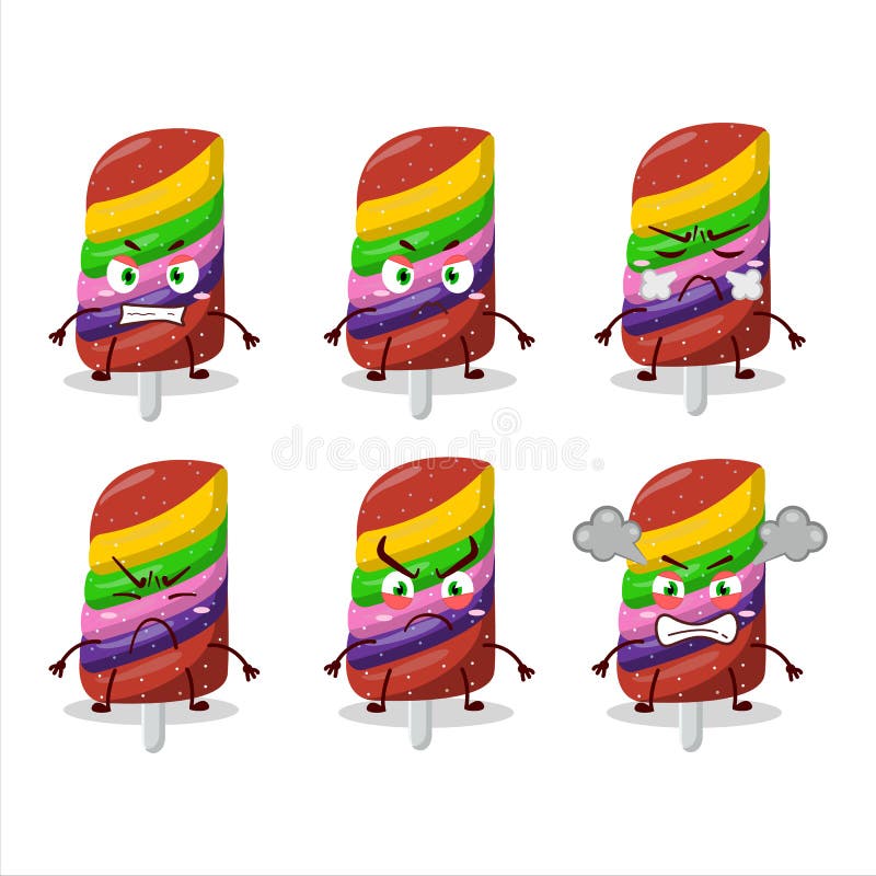 Gummy Candy Rainbow Cartoon Character with Various Angry Expressions ...