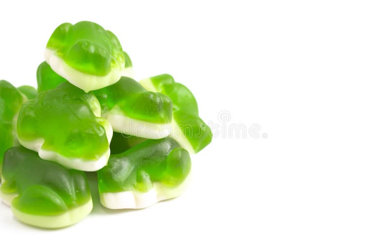Gummy Green Frogs with a Mashmallow Candy Bottom Layer on a White ...