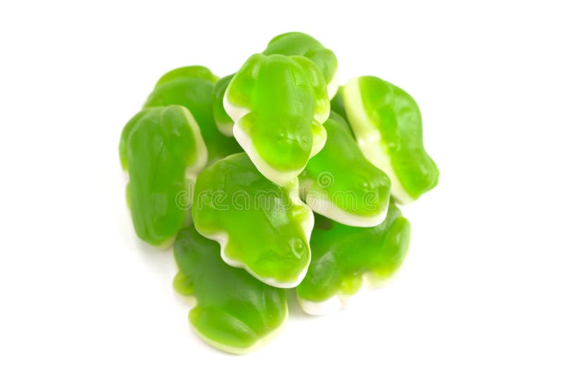 Gummy Green Frogs with a Mashmallow Candy Bottom Layer on a White ...