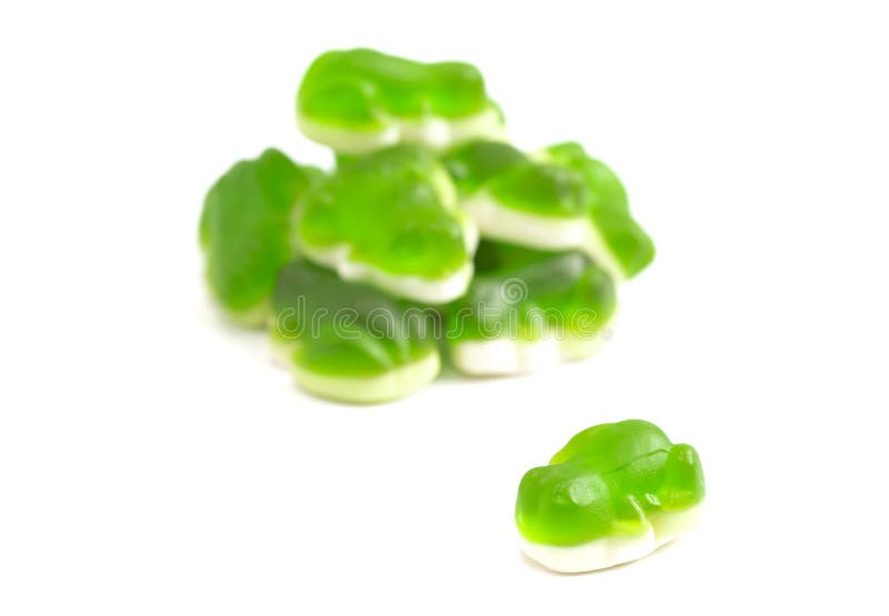 Gummy Green Frogs with a Mashmallow Candy Bottom Layer on a White ...