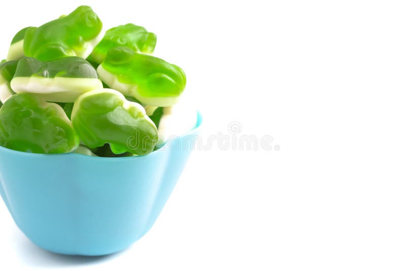 Gummy Green Frogs with a Mashmallow Candy Bottom Layer on a White ...