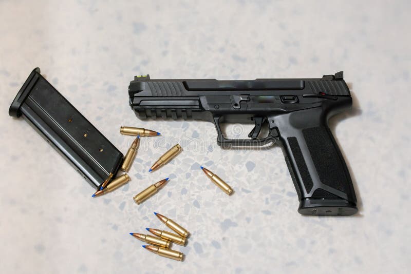 Gun and Ammo on White Background Stock Image - Image of white, danger ...