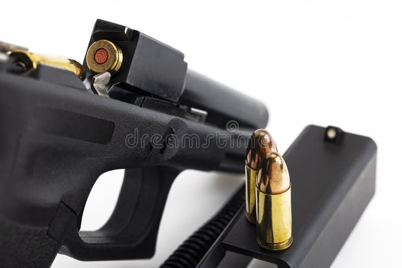 Gun Barrel and Ammunition Location on White Background Stock Photo ...