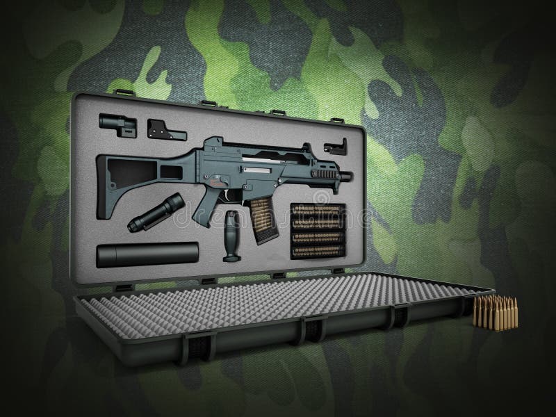 Gun in the Briefcase 3d Render on a Color Background Stock Illustration ...