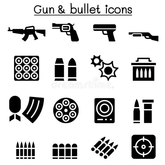 Gun & Bullet icon set stock vector. Illustration of black - 78425251