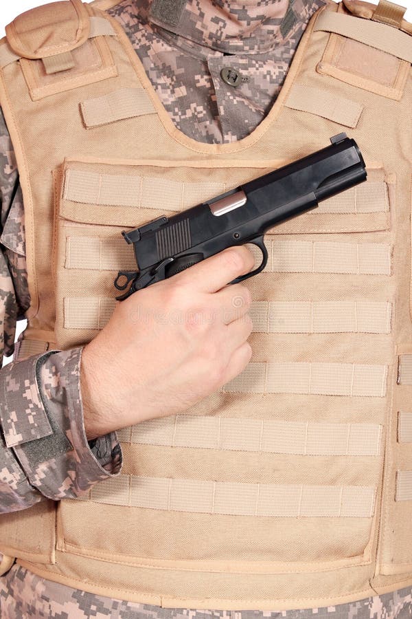 Gun and bulletproof vest stock photo. Image of uniform - 18732466