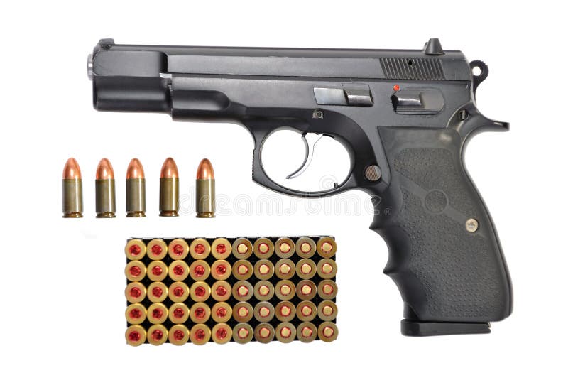 Gun with bullets on steel stock photo. Image of modern - 18917156