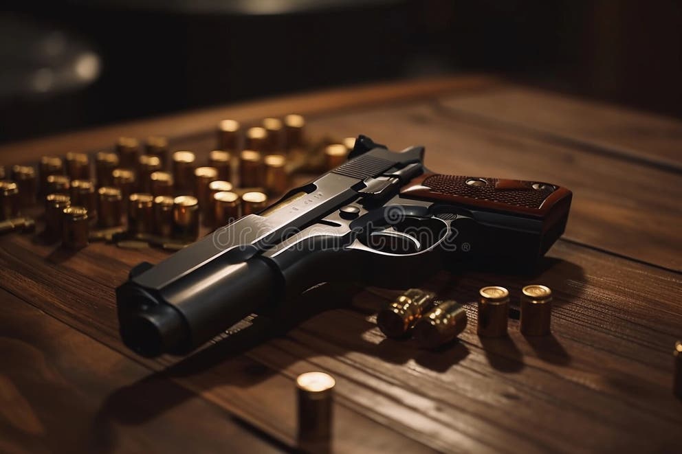 Gun and Bullets on Table. AI Generated Stock Illustration ...