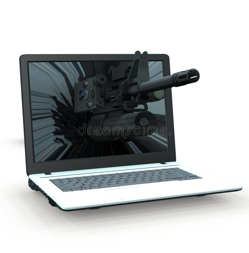Gun Bursting from Laptop Screen Stock Illustration - Illustration of ...