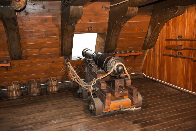 Gun Cannon on Vintage Sailing Ship Stock Photo - Image of defense ...