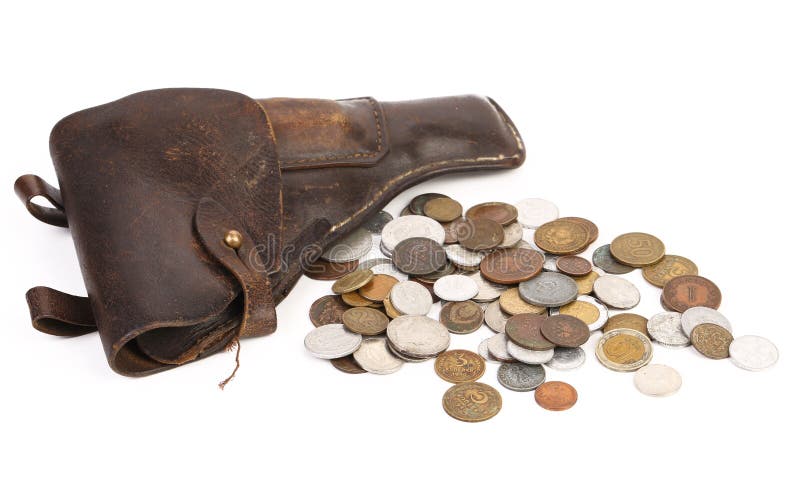 Gun and coins. stock photo. Image of crime, military - 34266928