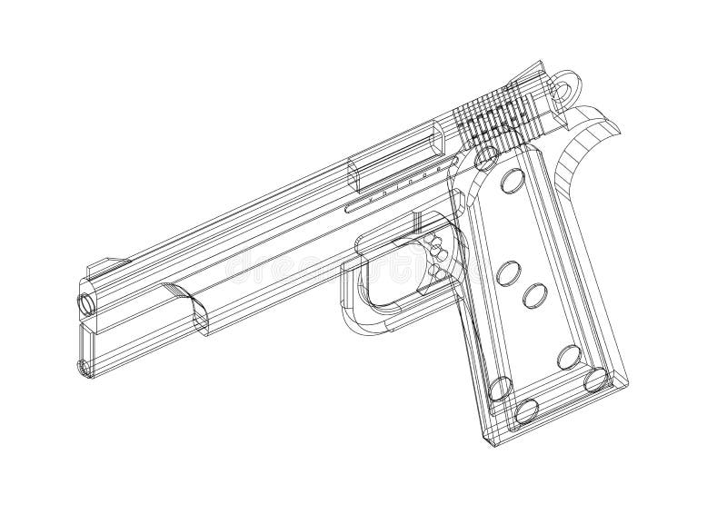 Gun 3D Blueprint - Isolated Stock Illustration - Illustration of model ...
