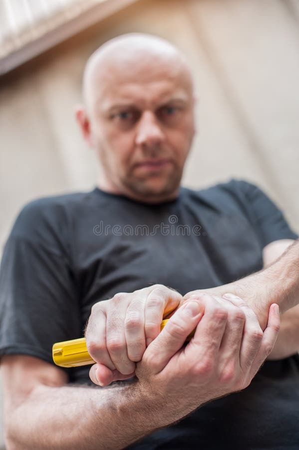 Gun Disarm. Self Defense Techniques Against a Gun Point. Stock Photo ...