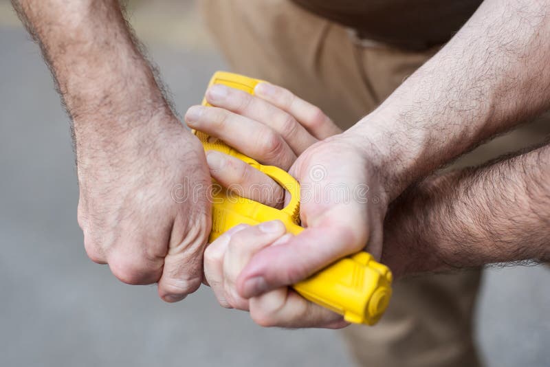 Gun Disarm. Self Defense Techniques Against a Gun Point. Stock Photo ...