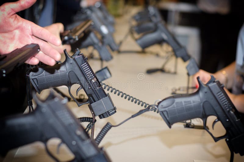 Gun Display Stands stock photo. Image of equipment, horizontal - 140870784
