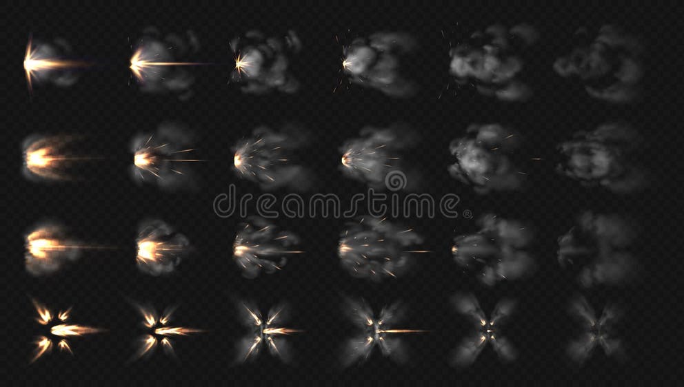 Gun Flash Effects. Realistic Special Effects Steps of Smoke Clouds and ...