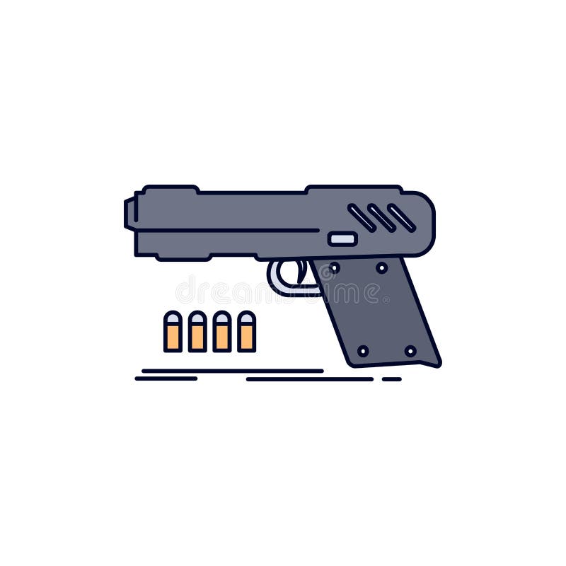 Gun, Handgun, Pistol, Shooter, Weapon Flat Color Icon Vector Stock ...