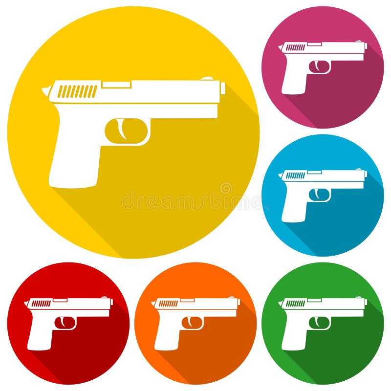 Gun Icons Set with Long Shadow Stock Vector - Illustration of military ...