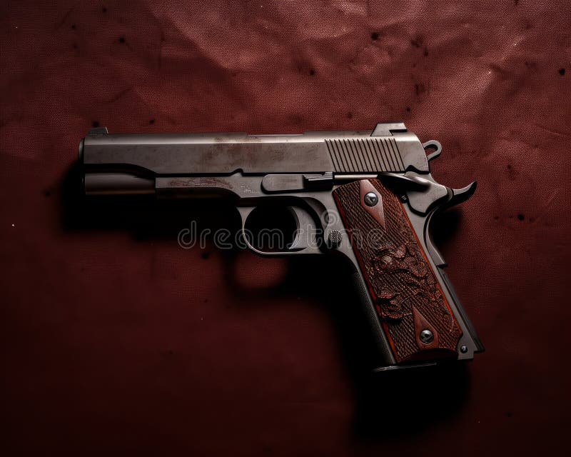 A Gun Laying on Top of a Red Surface Stock Illustration - Illustration ...