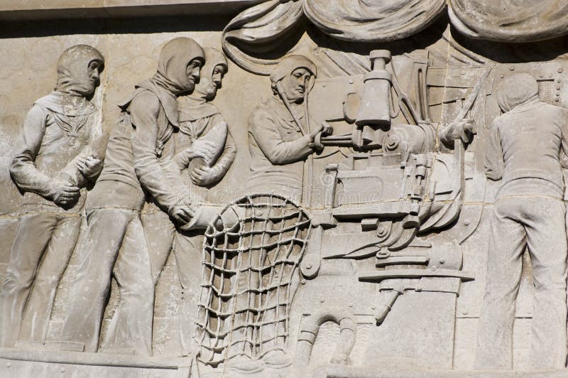 Gun Loading Bas Relief, Portsmouth Stock Image - Image of world ...
