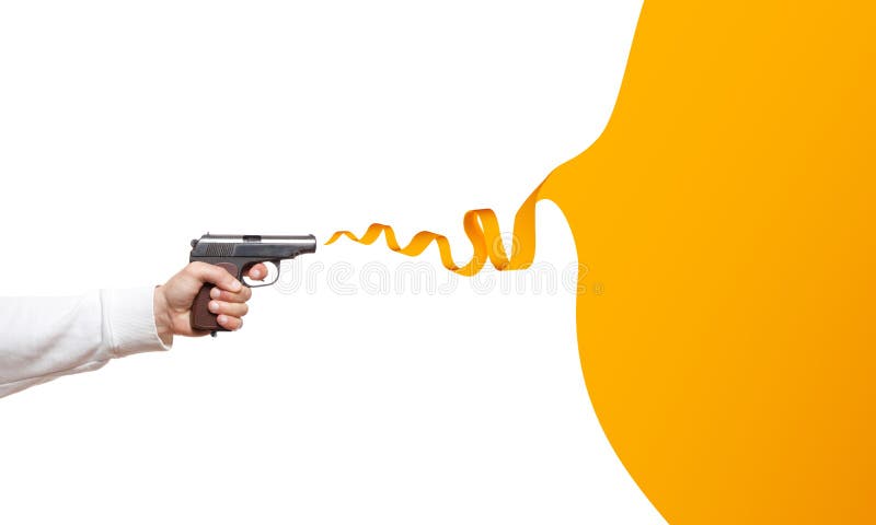 Gun in the Man S Hand with Ribbon Speech Bubble Stock Image - Image of ...
