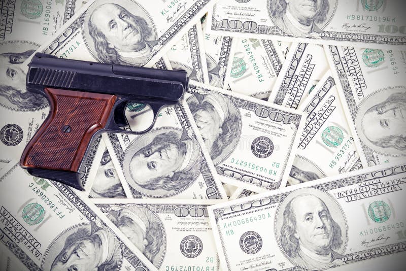 Hand Gun With American Currency Stock Image - Image of security, pistol ...