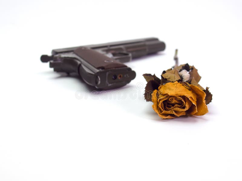 Gun and rose stock image. Image of isolated, love, pistol - 31069129