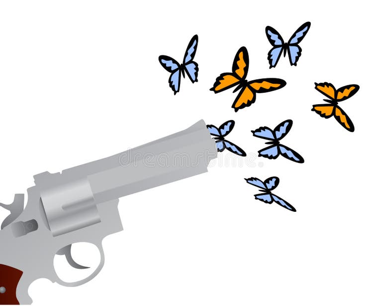 Gun shooting butterflies stock vector. Illustration of education - 11204138