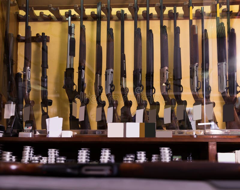 Gun Shop Interior with Different Rifles Stock Image - Image of armament ...