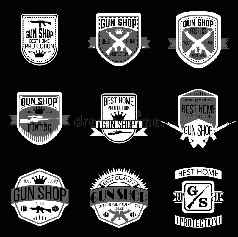 Gun Shop Logotypes and Badges Vector Set Stock Vector - Illustration of ...