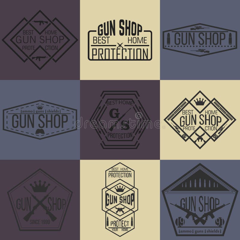 Gun Shop Logotypes and Badges Vector Set Stock Vector - Illustration of ...