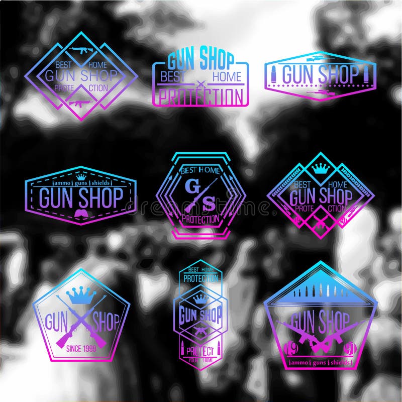 Gun Shop Logotypes and Badges Vector Set Stock Vector - Illustration of ...