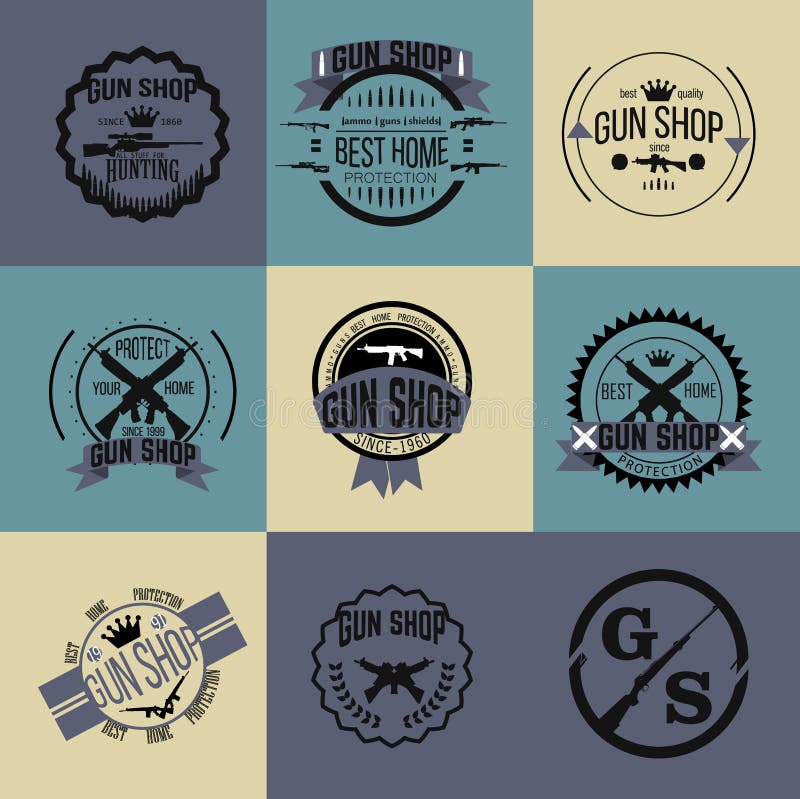 Gun Shop Logotypes and Badges Vector Set Stock Vector - Illustration of ...
