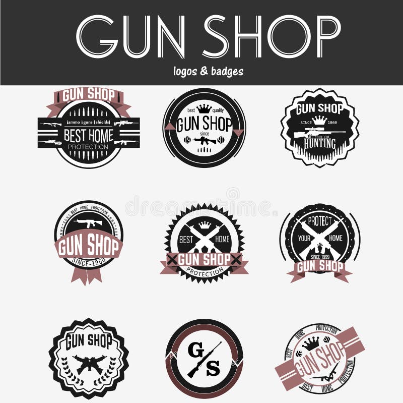 Gun Shop Logotypes and Badges Vector Set Stock Vector - Illustration of ...