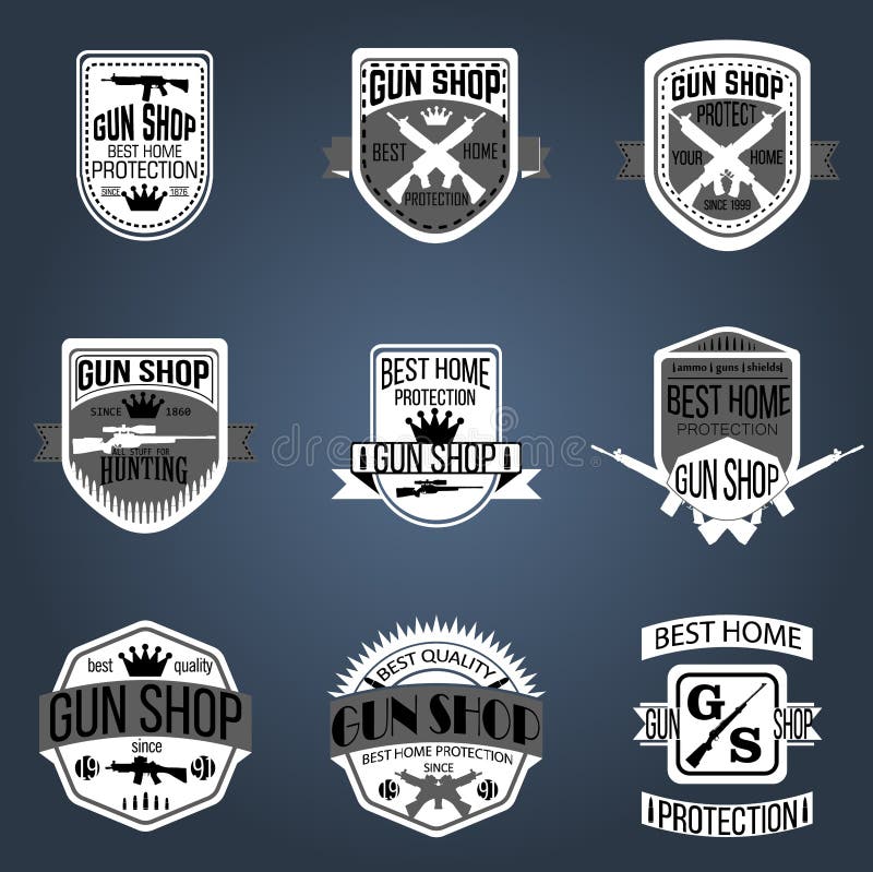 Gun Shop Logotypes and Badges Vector Set Stock Vector - Illustration of ...