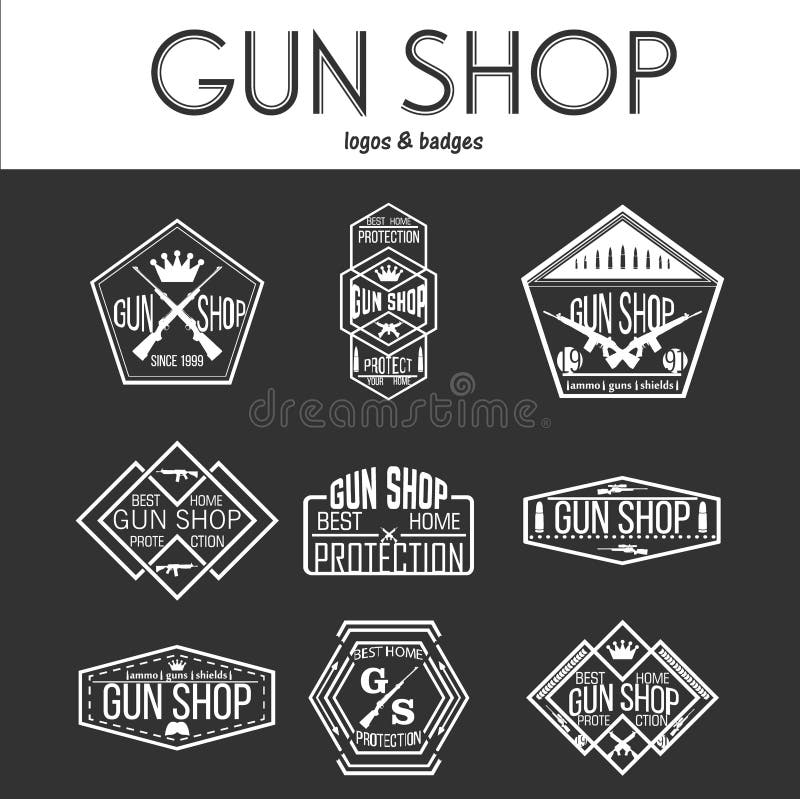 Pop Art Gun Shop Logotypes and Badges Vector Set Stock Vector ...