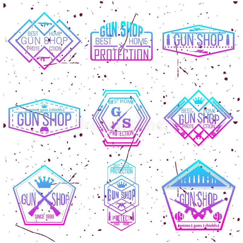 Gun Shop Logotypes and Badges Vector Set Stock Vector - Illustration of ...