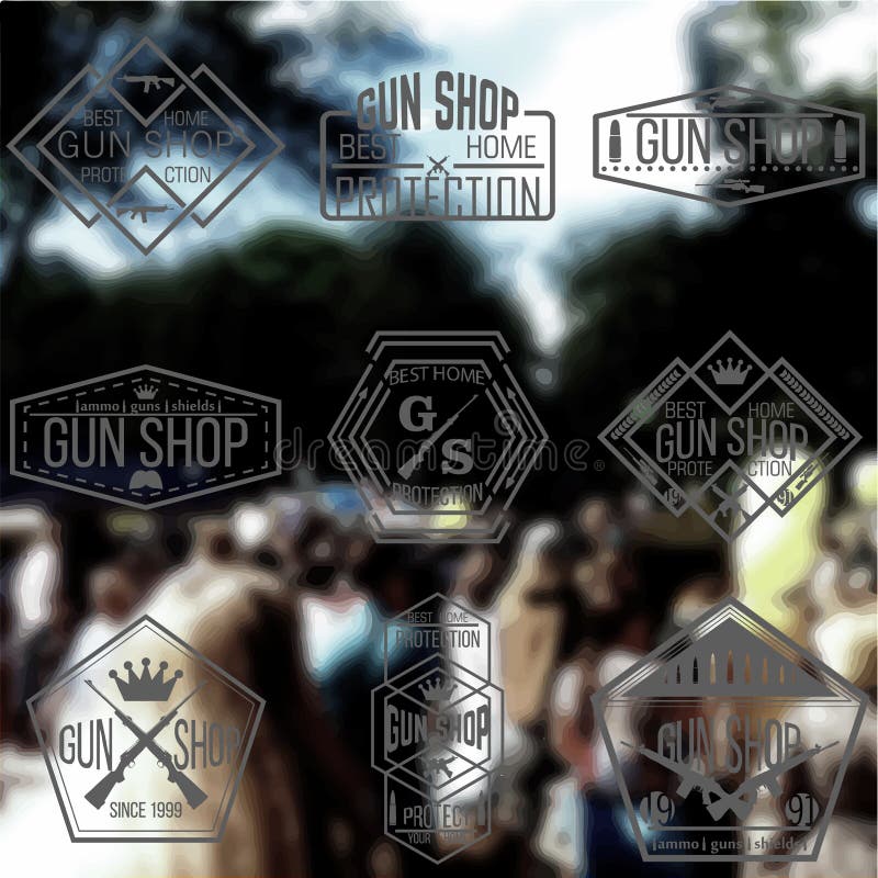 Gun Shop Logotypes and Badges Vector Set Stock Vector - Illustration of ...