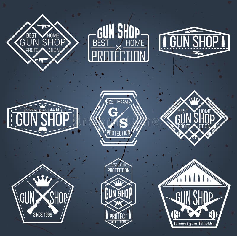 Gun Shop Logotypes and Badges Vector Set Stock Vector - Illustration of ...