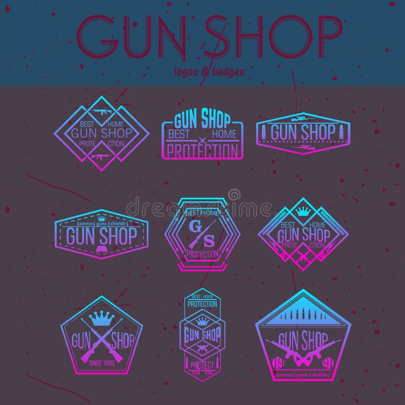 Gun Shop Logotypes and Badges Vector Set Stock Vector - Illustration of ...