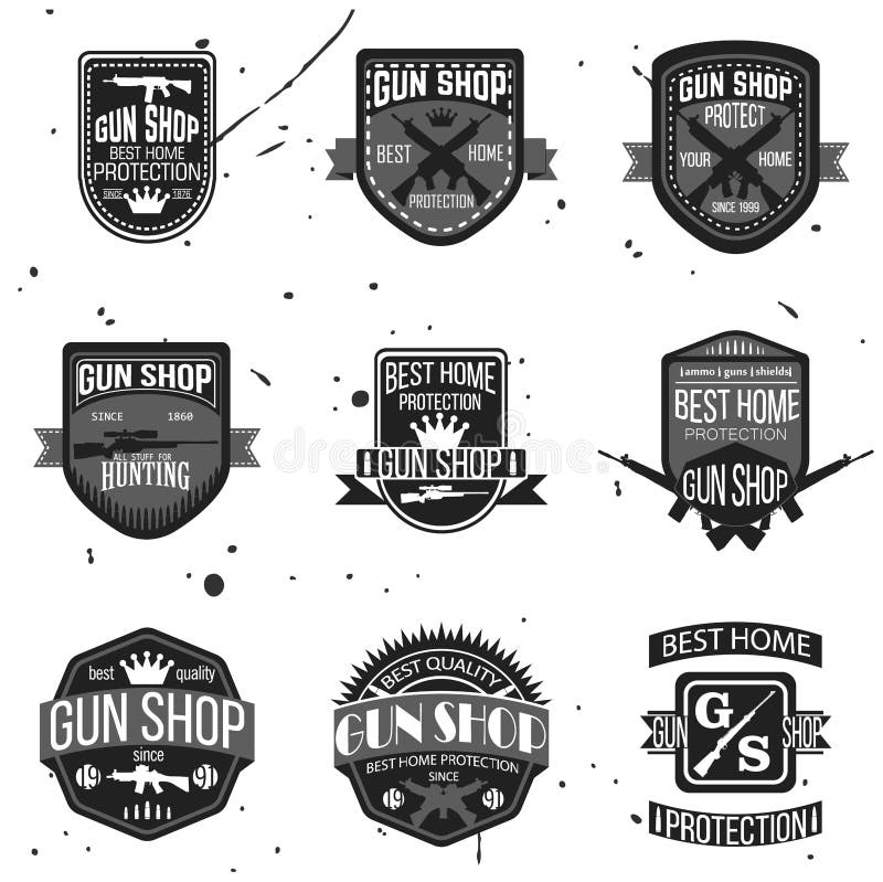 Gun Shop Logotypes and Badges Vector Set Stock Vector - Illustration of ...