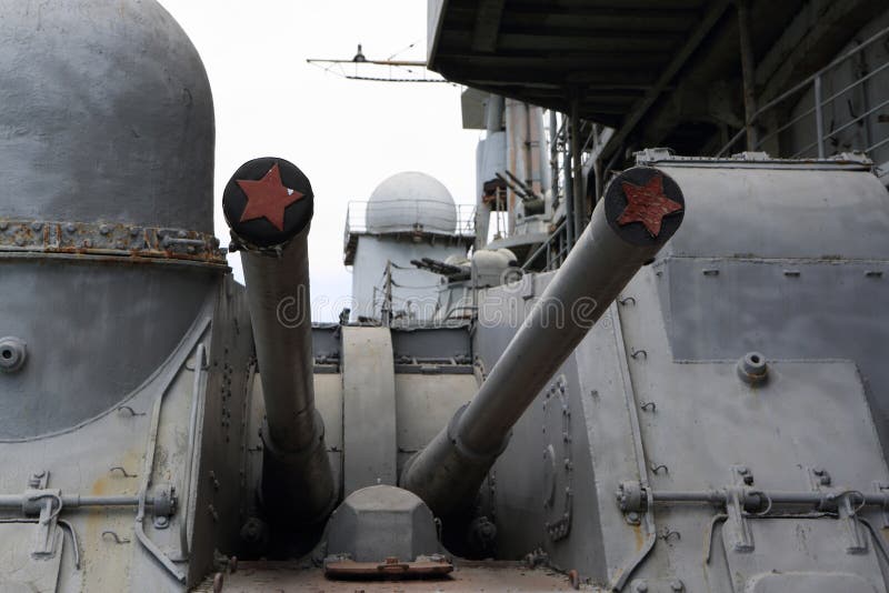 Gun of Soviet cruiser stock photo. Image of naval, kutuzov - 97873928