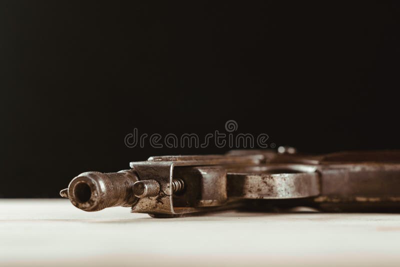 The gun is on the table stock photo. Image of pistol - 136518930