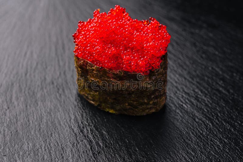 Gunkan Maki with Caviar on Black Stock Image - Image of delicacy ...