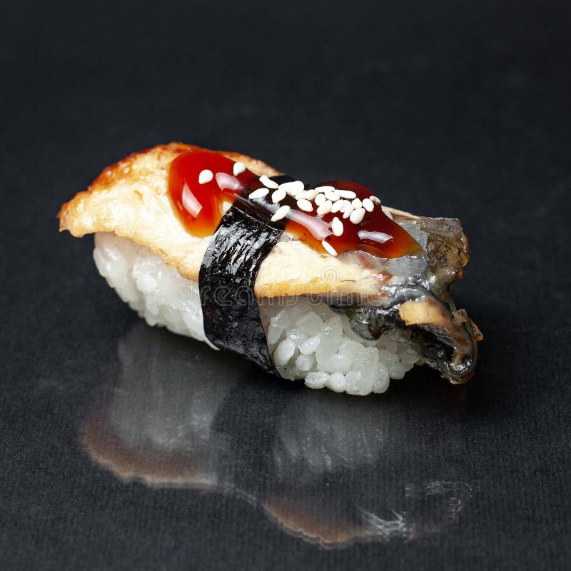 Gunkan Sushi on a Black Background. Menu. Stock Photo - Image of ...