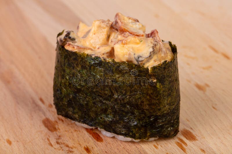 Gunkan sushi with chicken stock image. Image of sauce - 123415349