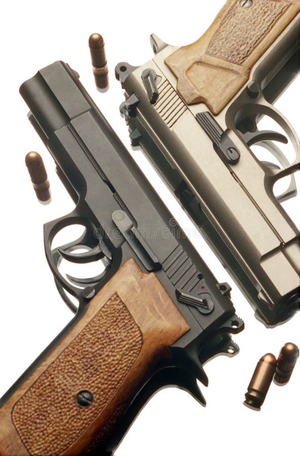 Man Holding Two Guns in Blue Shirt Stock Photo - Image of human ...