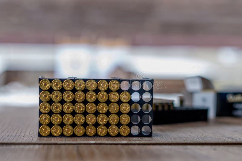 Guns ammunition packaging. stock photo. Image of brass - 118092474