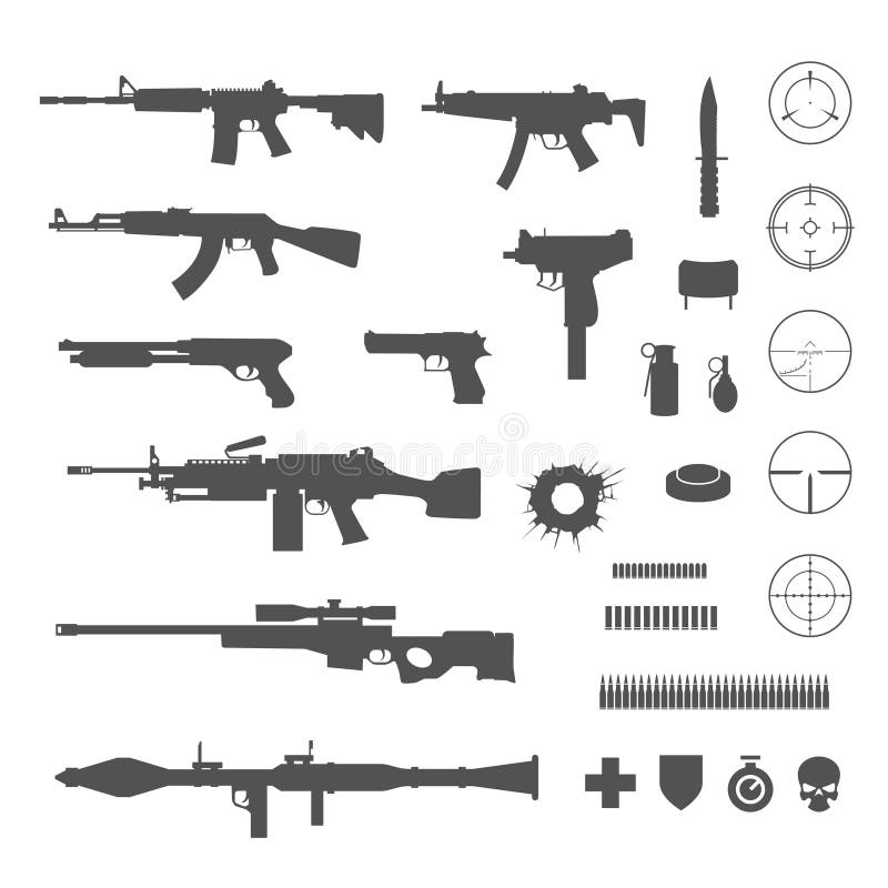 Guns and Game Elements Icons Stock Vector - Illustration of icons ...